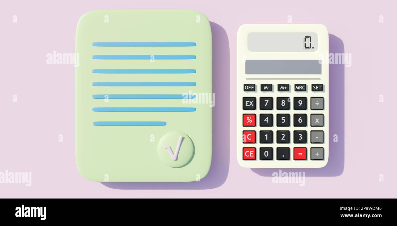Calculator white digital, zero screen and minimal document image ...