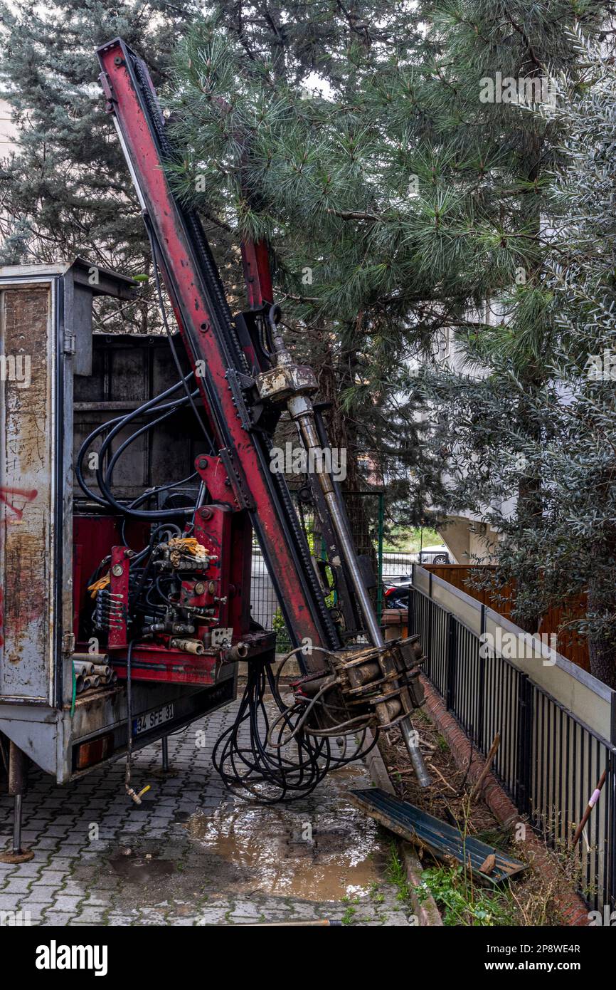 Self-propelled Mini drill rig drills soil for soil investigation. Test ...