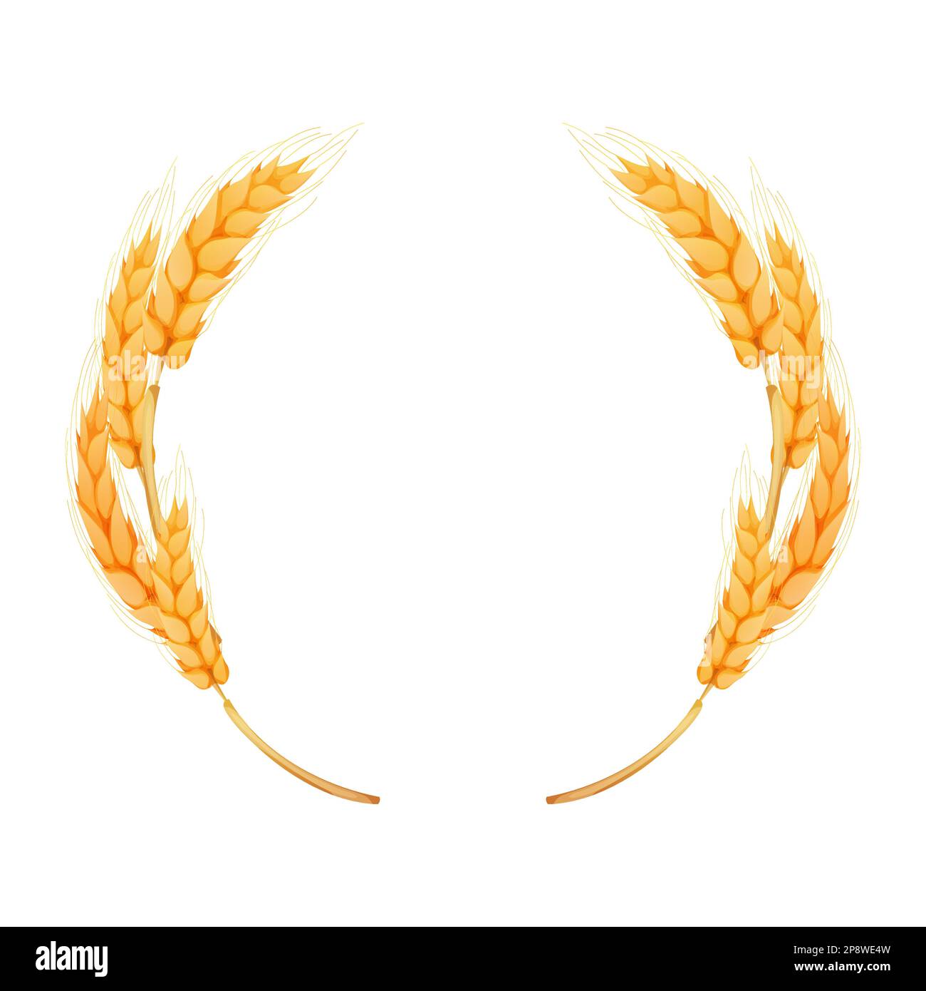 Wreath from spikelet, golden color wheat round frame in cartoon style ...