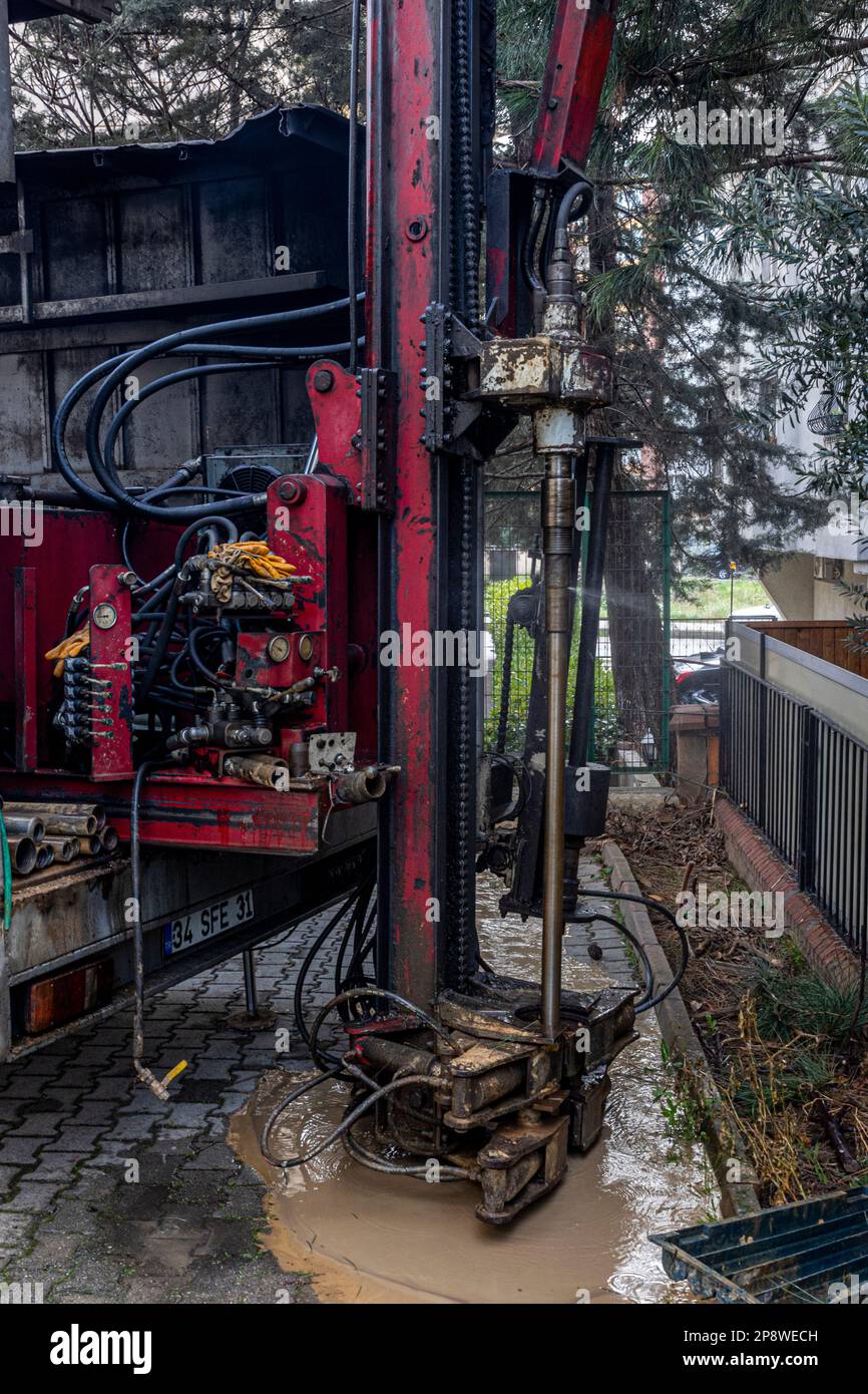 Self-propelled Mini drill rig drills soil for soil investigation. Test ...