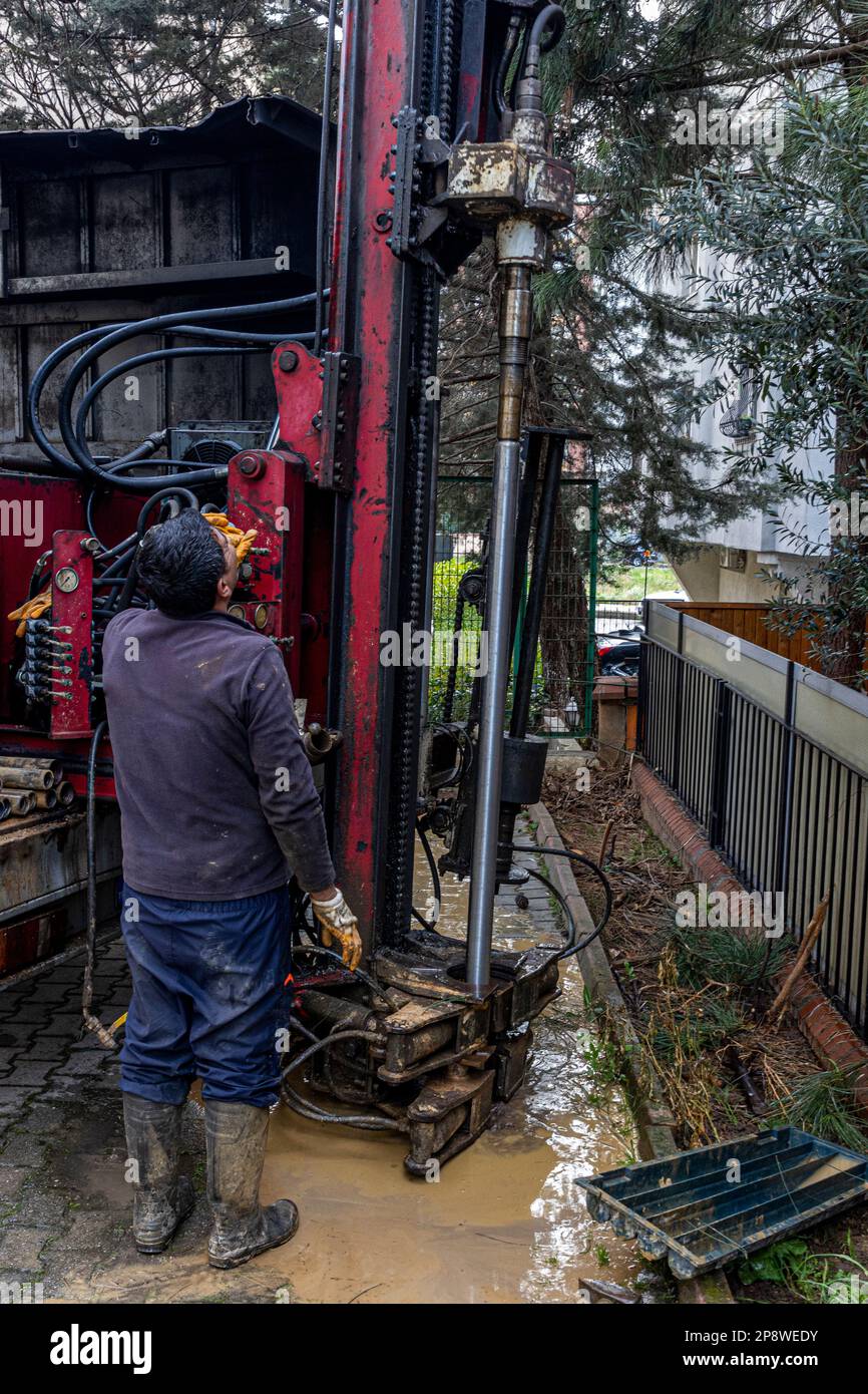 Self-propelled Mini drill rig drills soil for soil investigation. Test ...