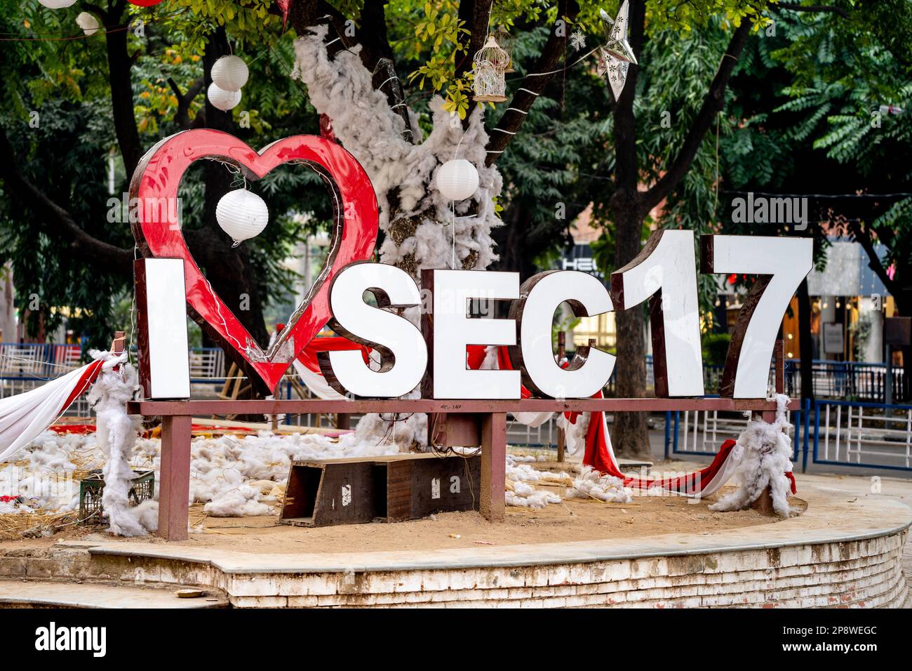 sector 17 sign at the famous landmark shopping district area in the ...