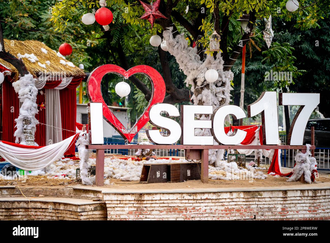 sector 17 sign at the famous landmark shopping district area in the ...