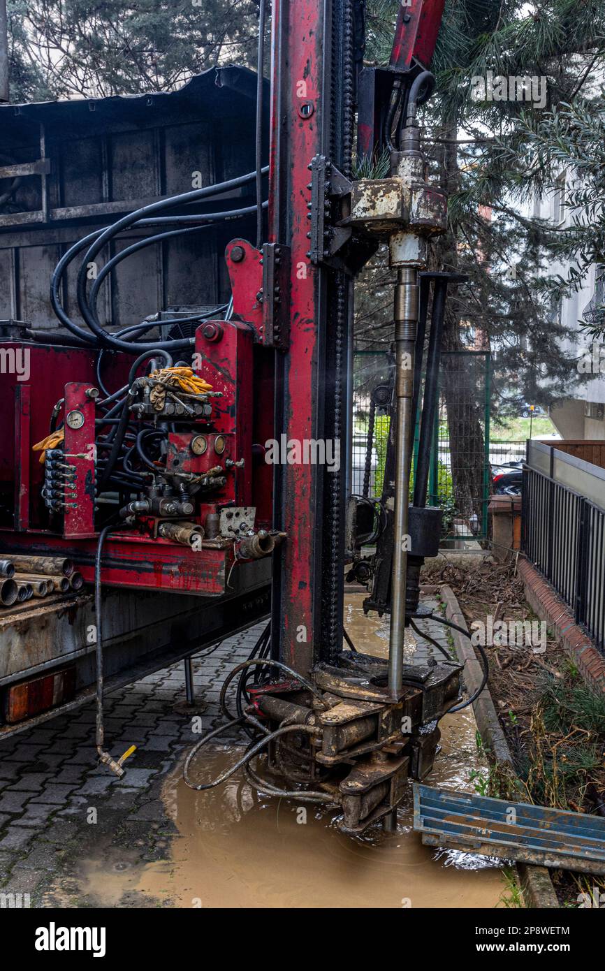 Self-propelled Mini drill rig drills soil for soil investigation. Test ...