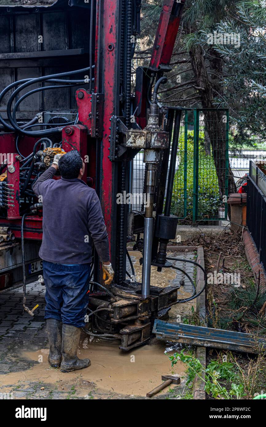 Self-propelled Mini drill rig drills soil for soil investigation. Test ...