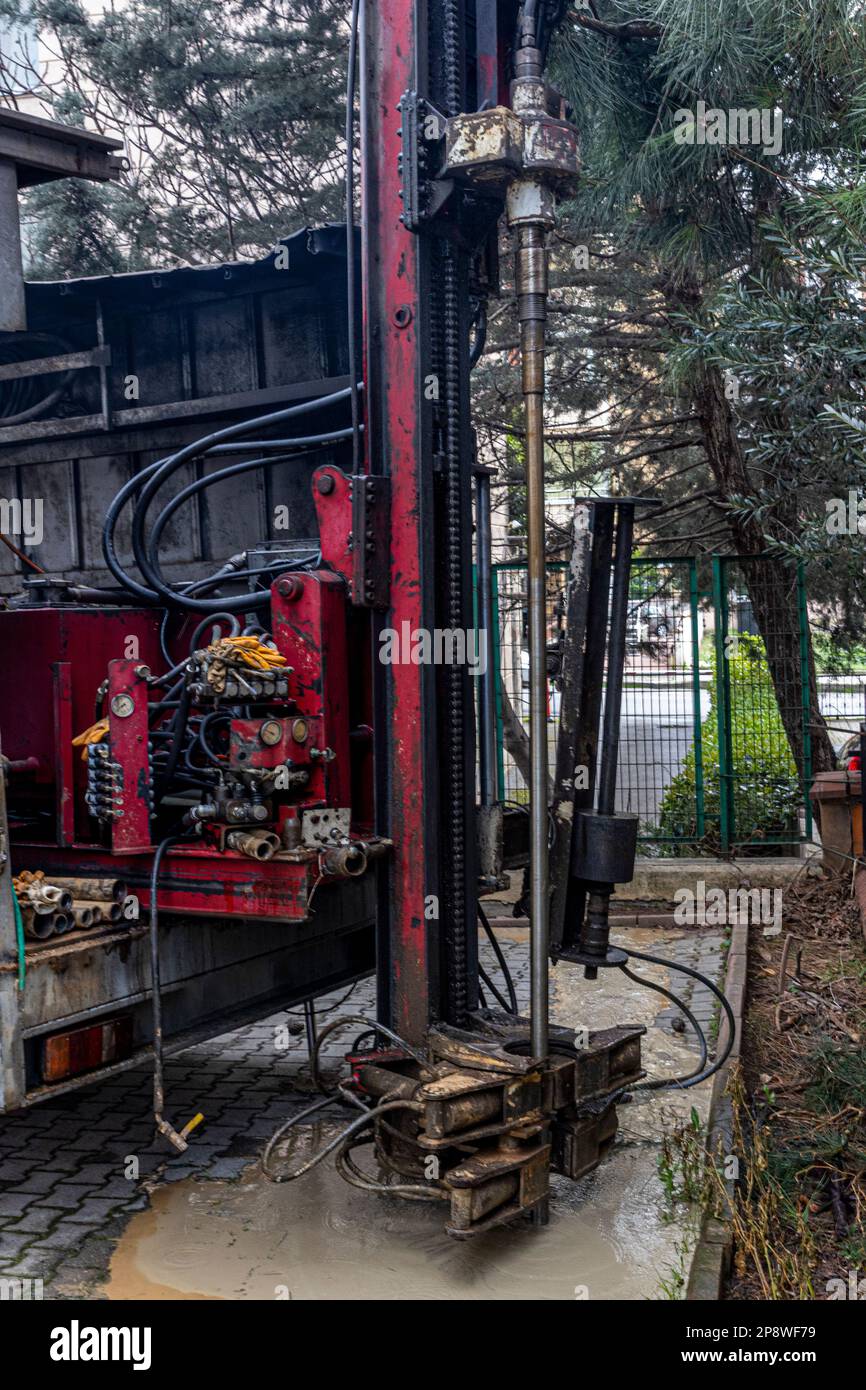 Self-propelled Mini drill rig drills soil for soil investigation. Test ...
