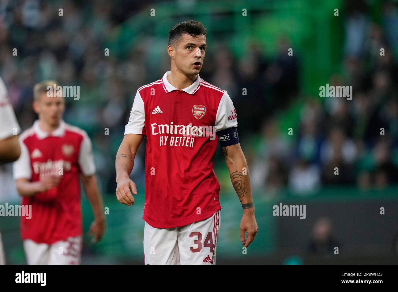 Arsenal's Granit Xhaka reacts after missing a scoring chance during the ...