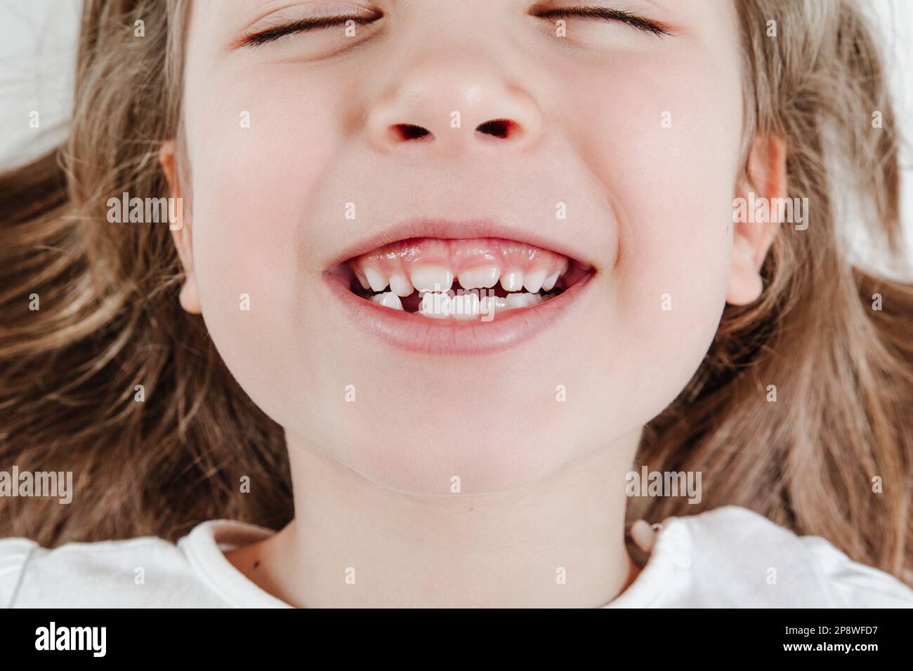 Happy smiling child portrait. Dental care, oral health. Close-up of ...
