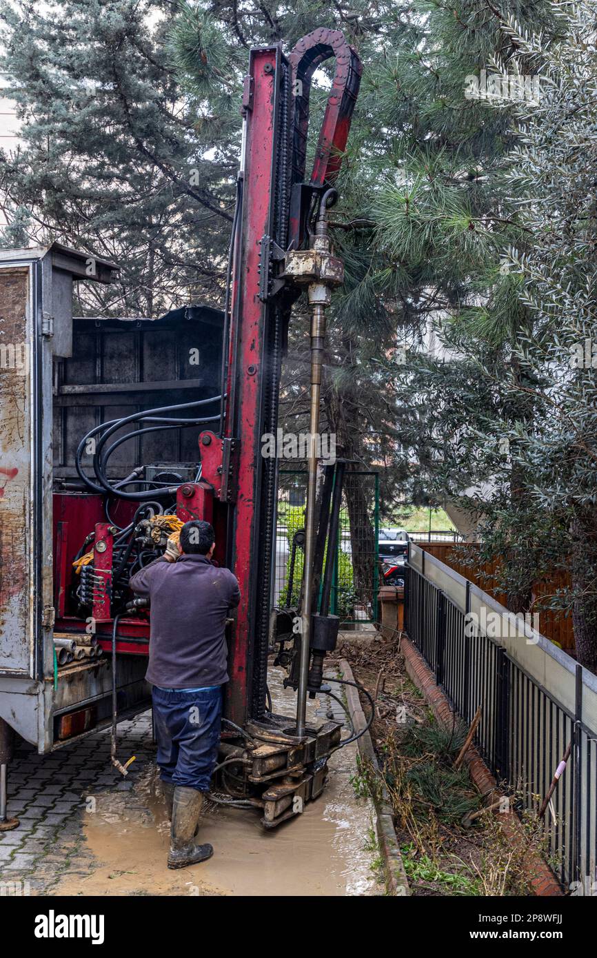 Self-propelled Mini drill rig drills soil for soil investigation. Test ...