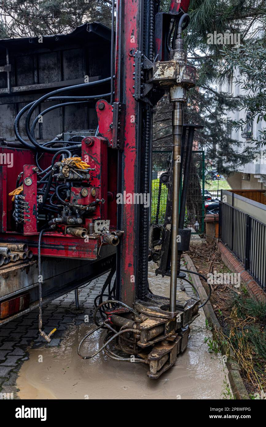 Self-propelled Mini drill rig drills soil for soil investigation. Test ...