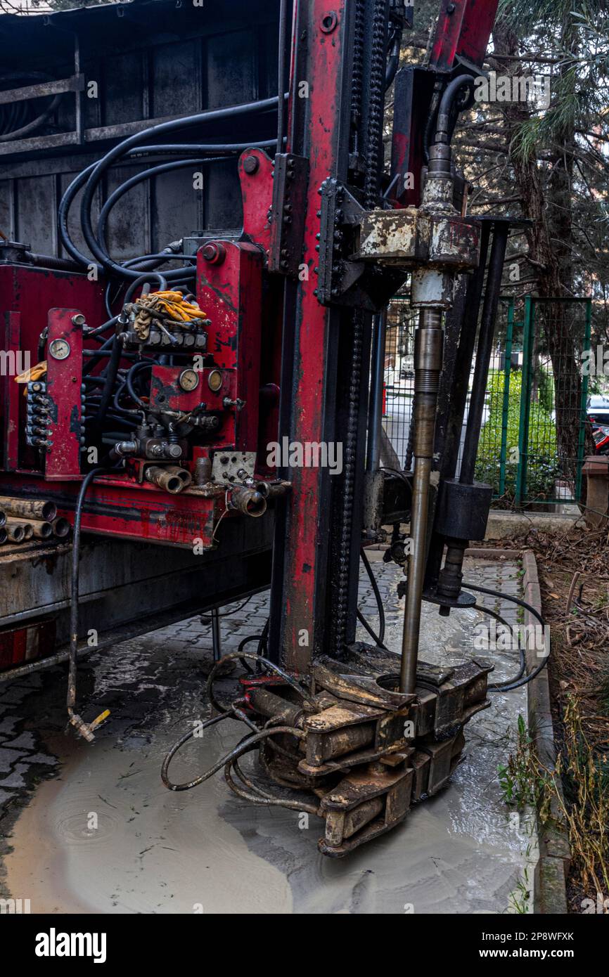 Self-propelled Mini drill rig drills soil for soil investigation. Test ...