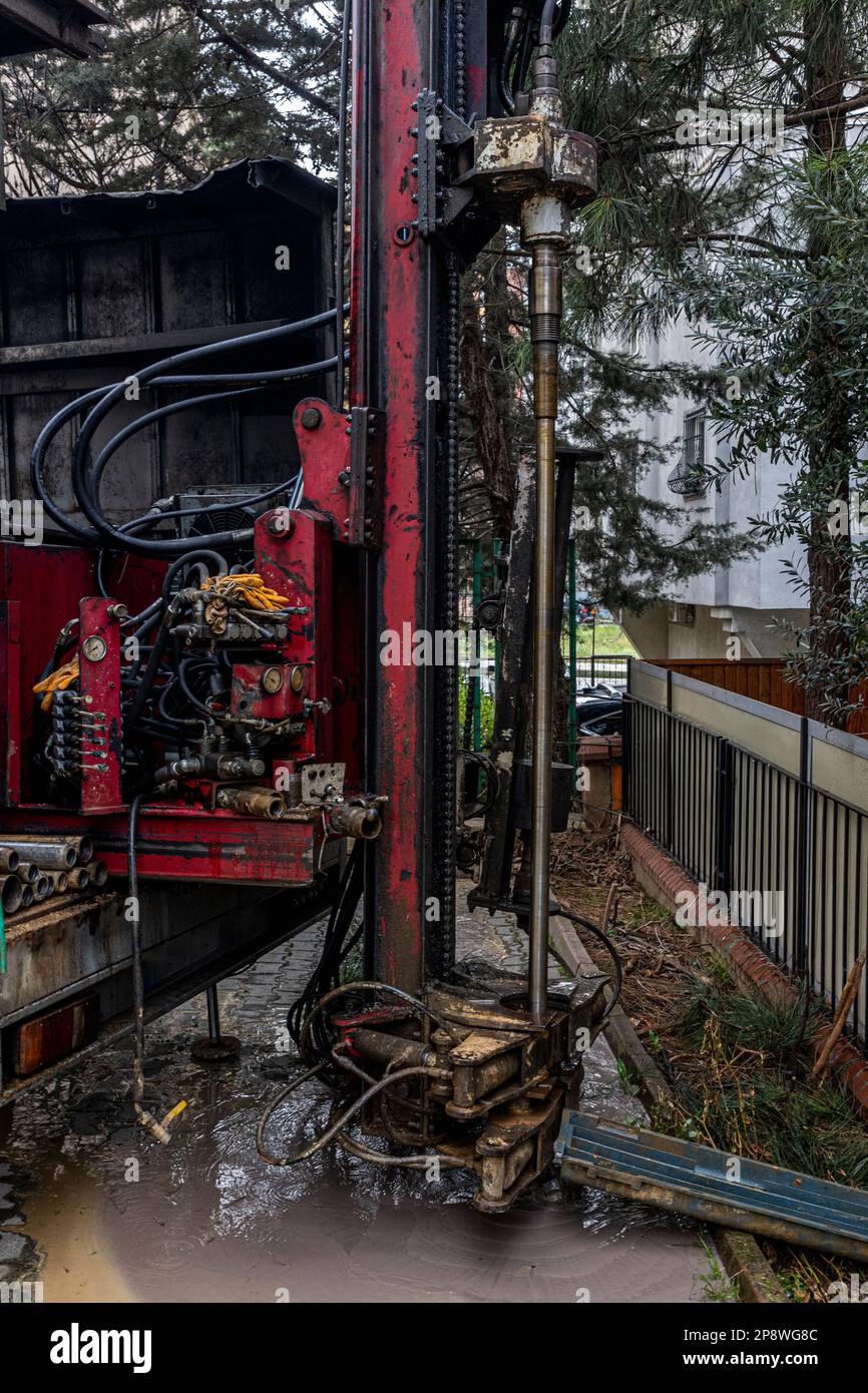 Self-propelled Mini drill rig drills soil for soil investigation. Test ...