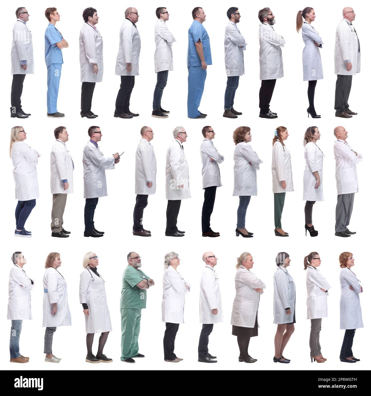 group of doctors in profile isolated on white Stock Photo - Alamy