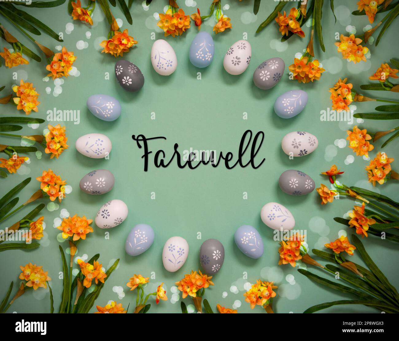 Easter Egg Decoration, Spring Flowers, English Text Farewell Stock ...