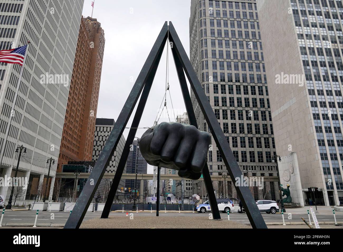 The Monument to Joe Louis, commonly known as The Fist, is seen March 2 ...