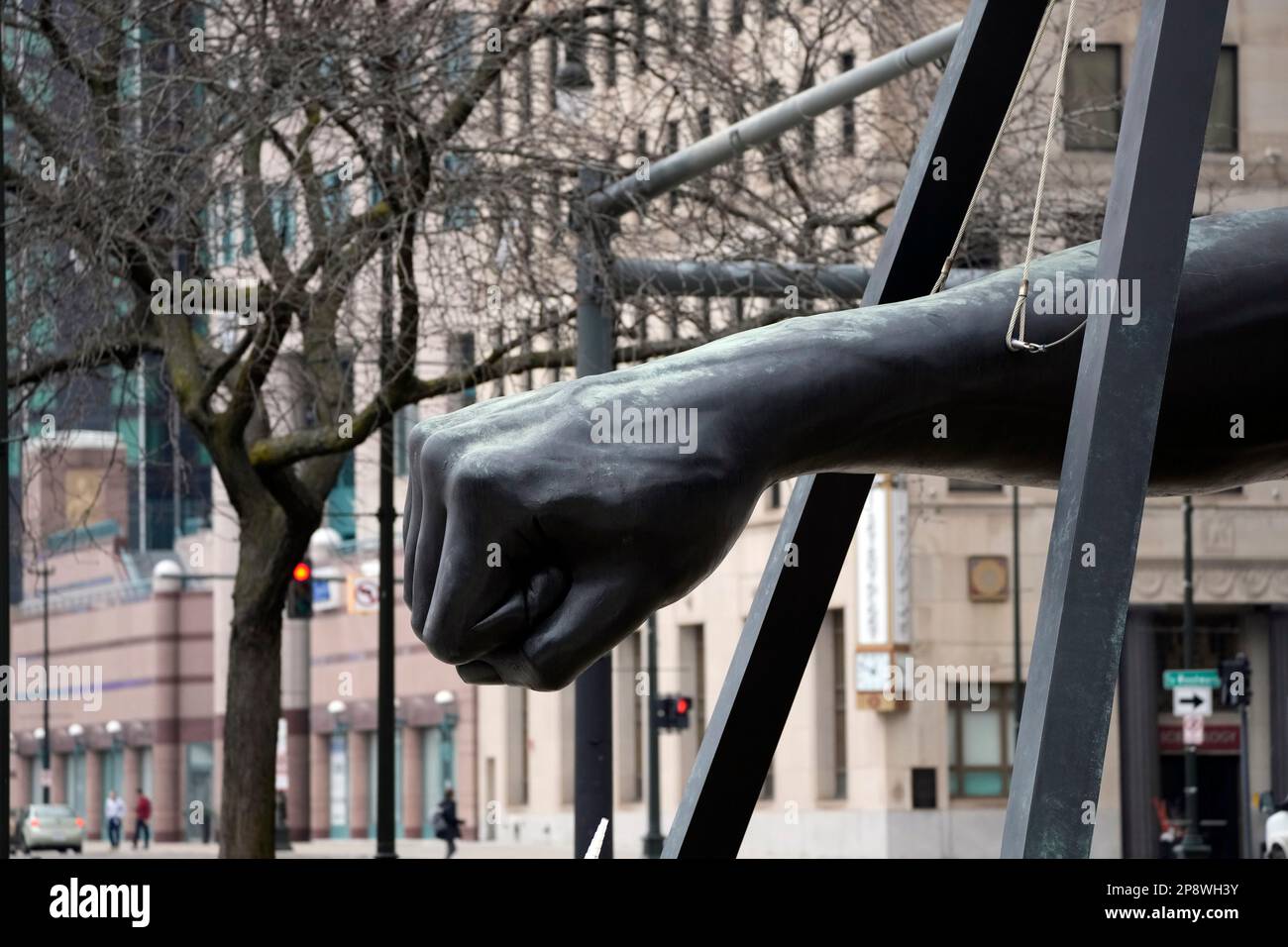 The Monument to Joe Louis, commonly known as The Fist, is seen March 2 ...