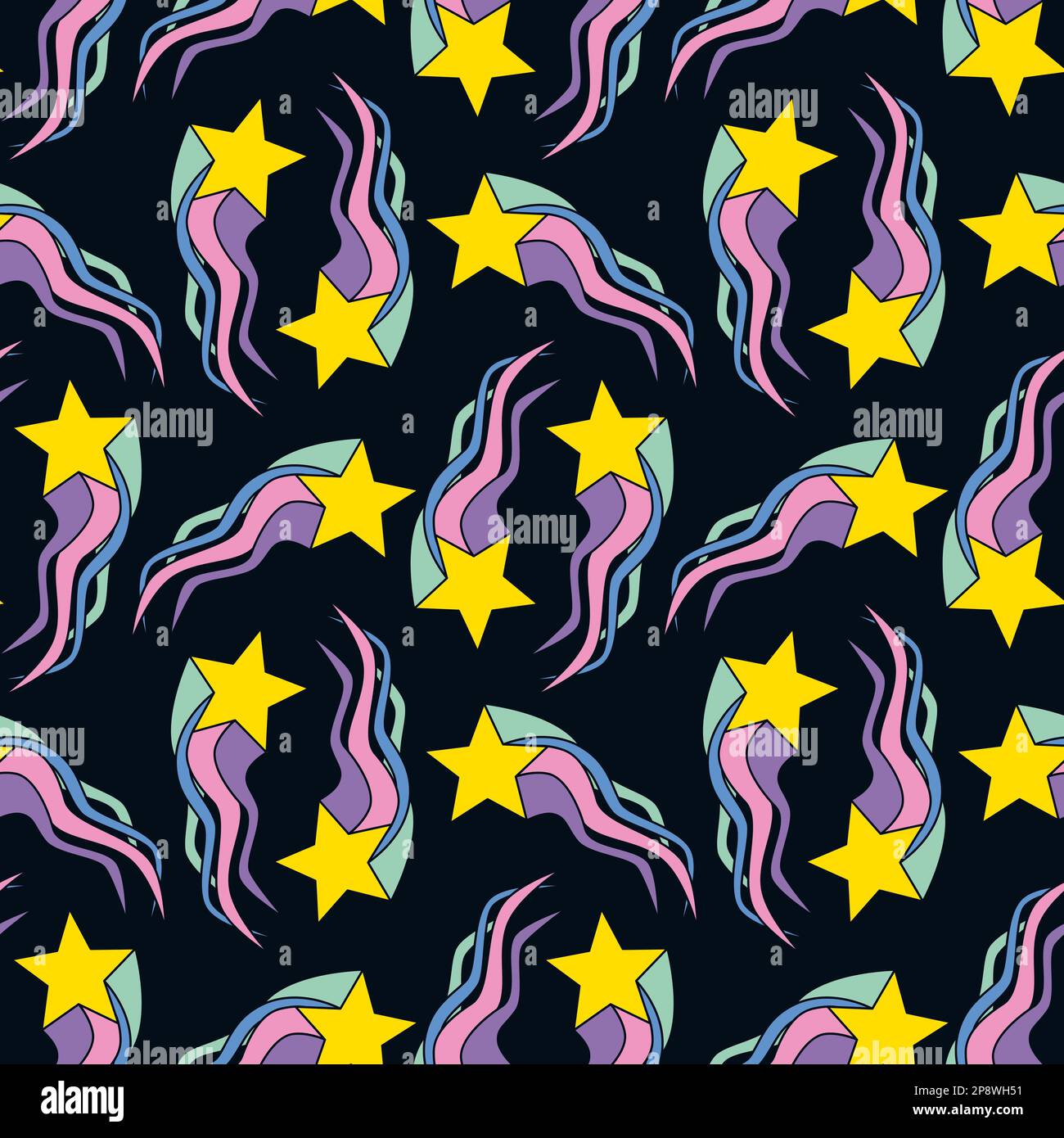 1970 disco hippie groovy shooting stars on dark. Falling stars with ...