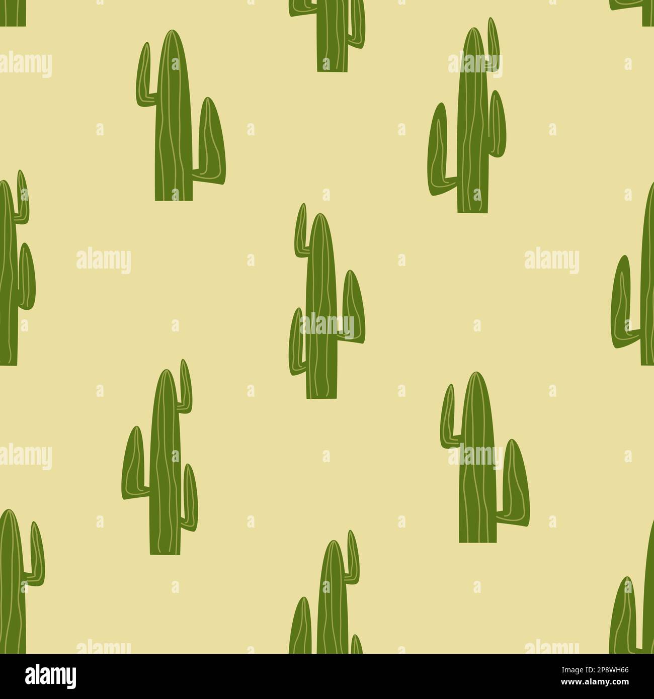 Tall desert cactus simple seamless pattern. Mexico cactaceae doodle ...
