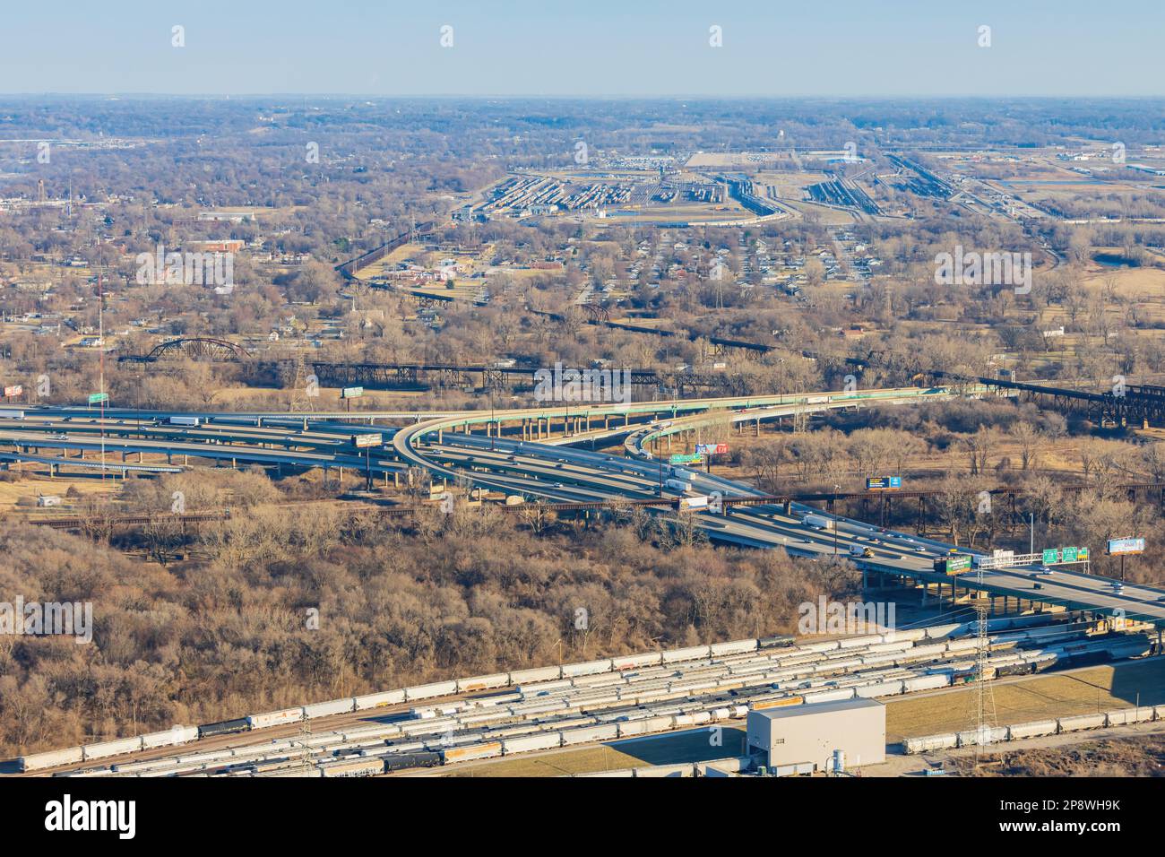 Aerial view of the Illinois cityscape from The Gateway Arch at Missouri ...