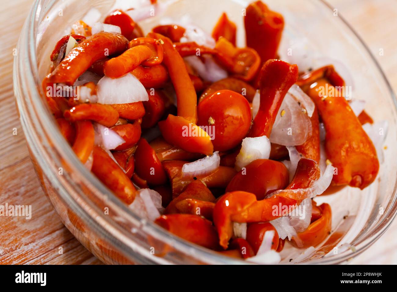 Delicious marinated nameko mushrooms with onion Stock Photo - Alamy