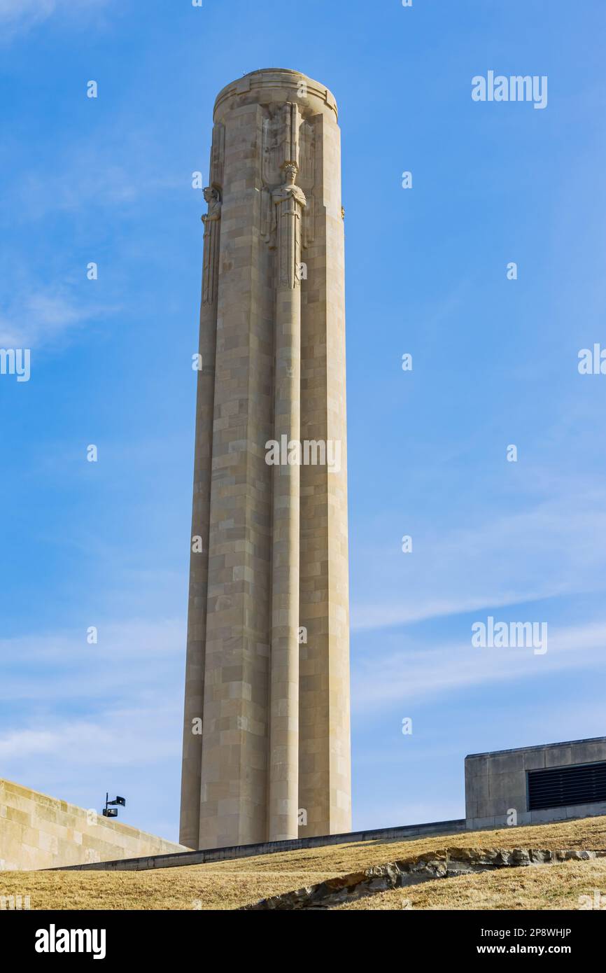 Sunny view of The Liberty Memorial Tower and National WWI Museum and ...
