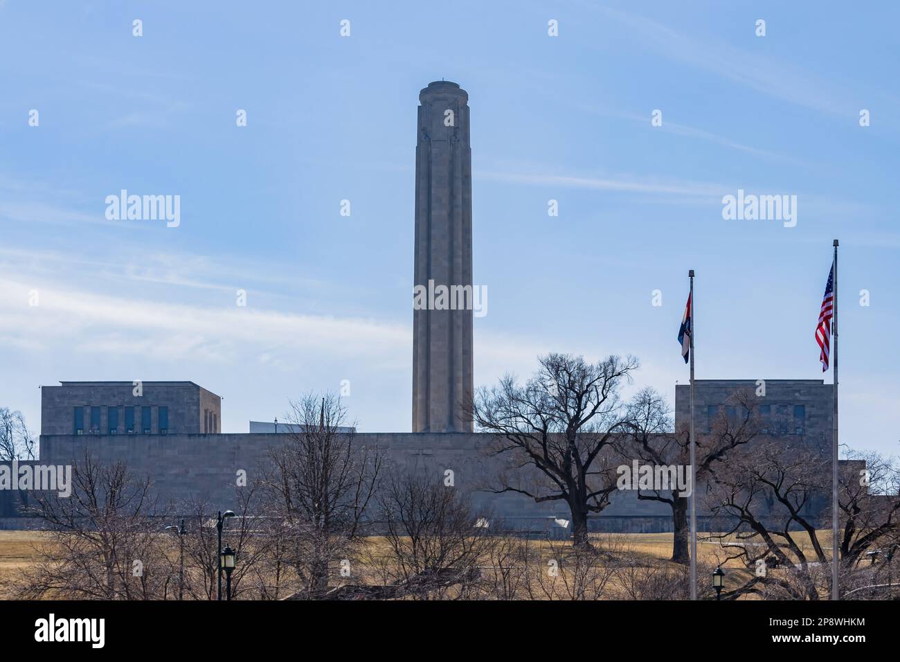 Sunny view of The Liberty Memorial Tower and National WWI Museum and ...