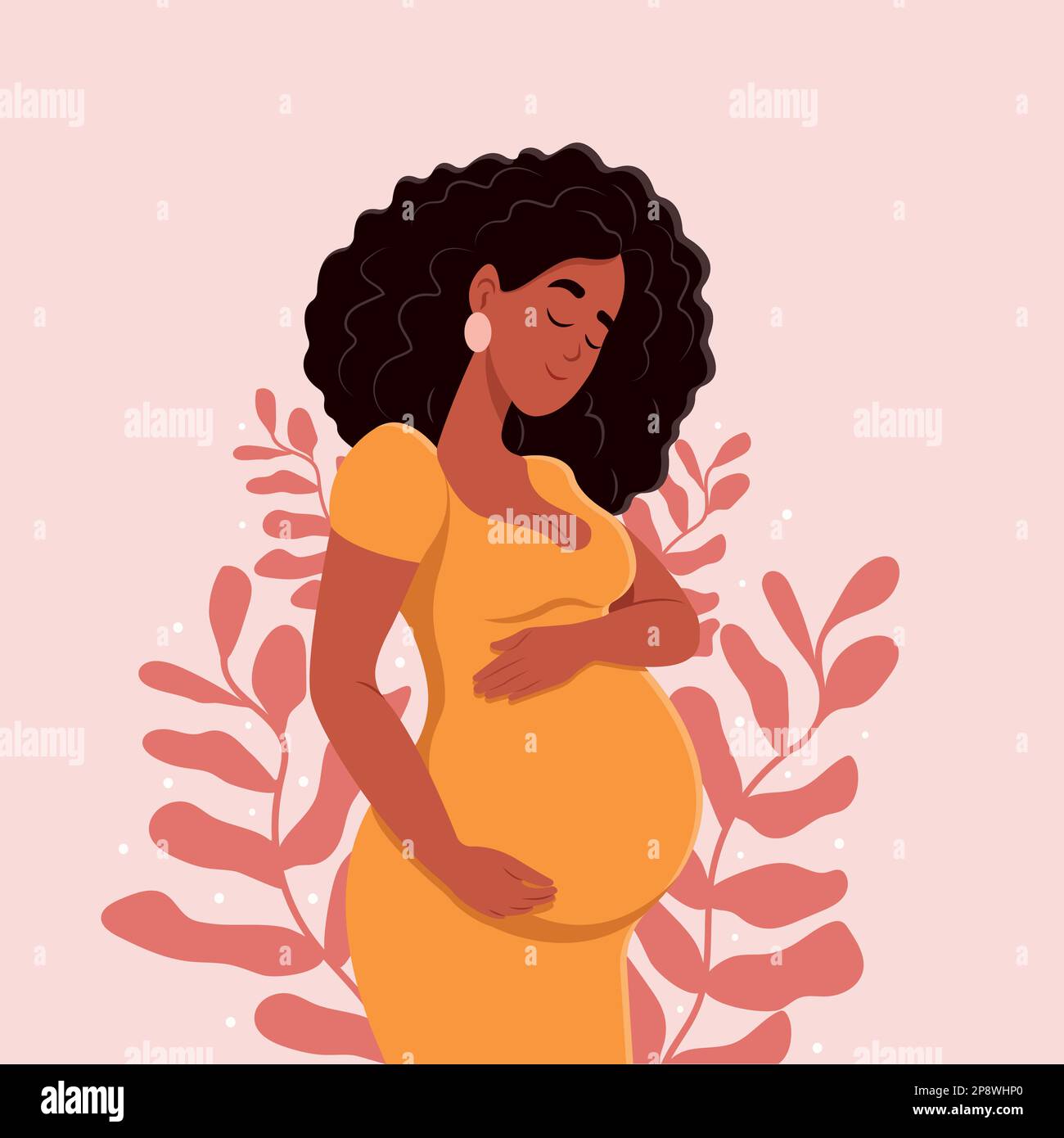Healthy Pregnancy Beautiful Pregnant Black Woman Hugs Her Belly The