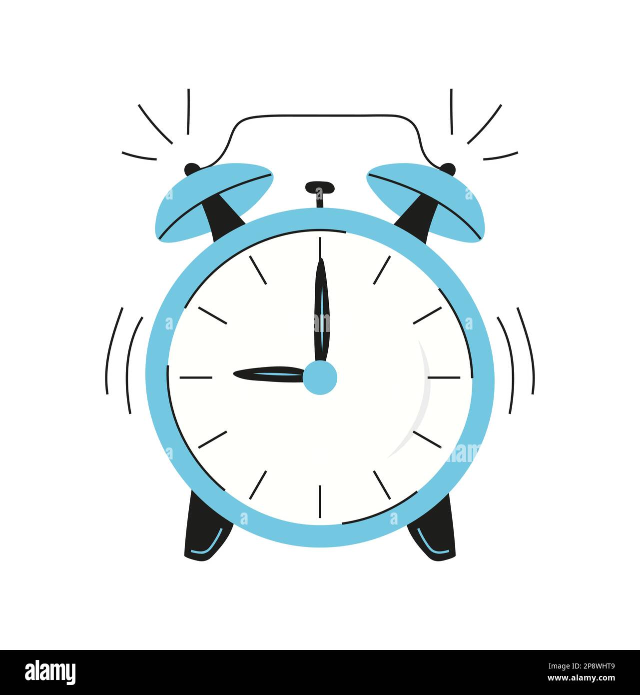 Alarm clock, wake up time. Wake up alarm clock in doodle style. Blue ...