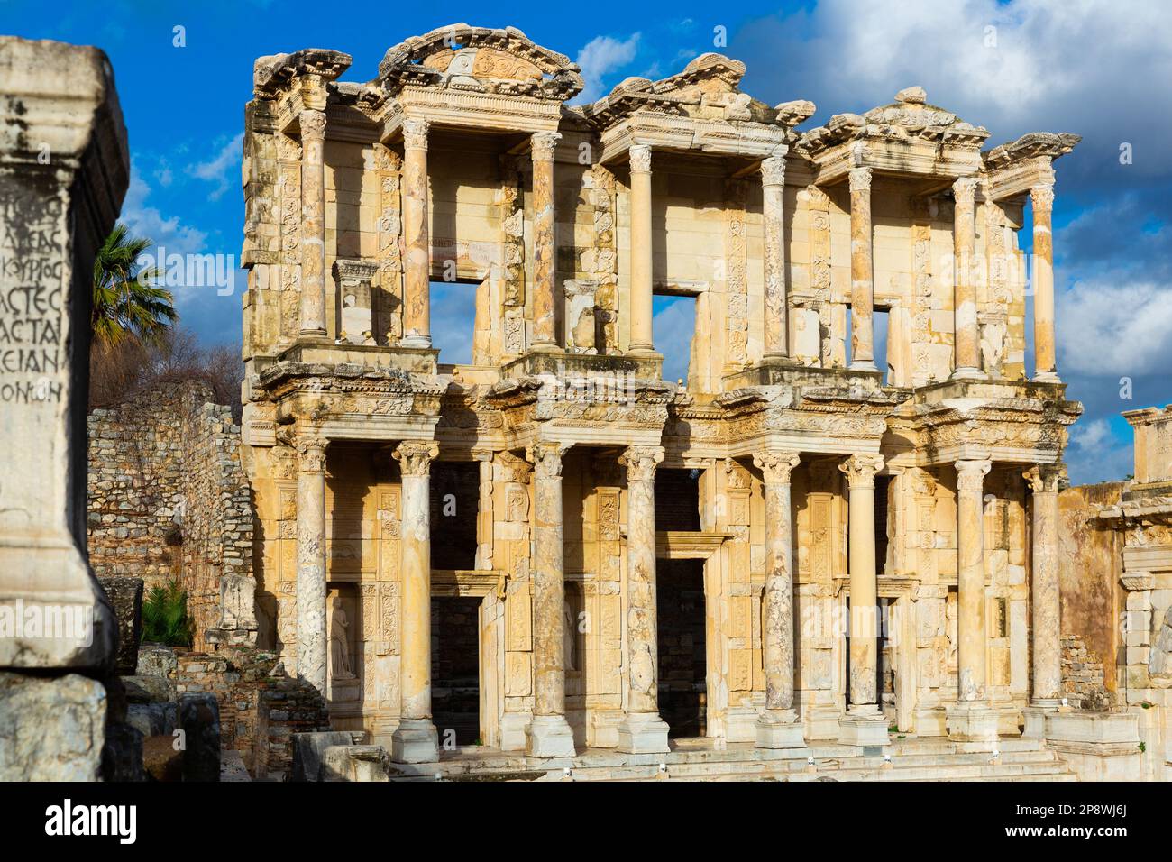 Ruins of Celsius Library in ancient city Ephesus Stock Photo - Alamy