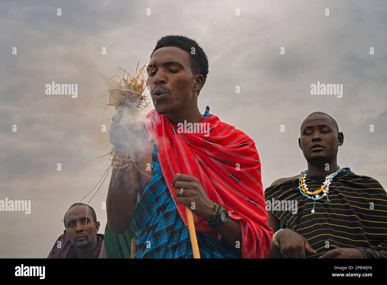 Karatu, Tanzania - October 16th, 2022: A masai man demonstrating a ...