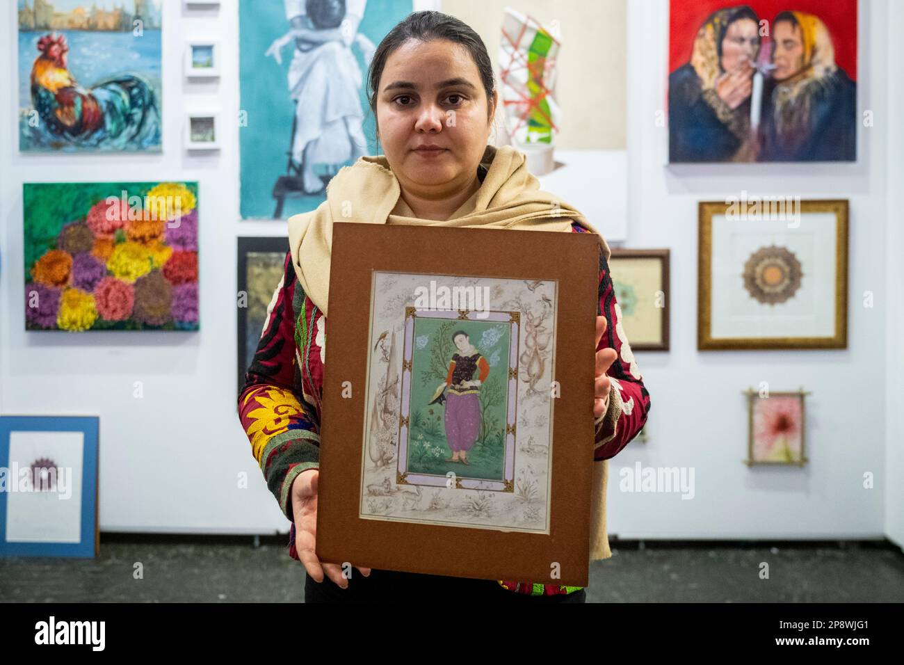 London, UK. 9 March 2023. Samira Kitman, a refugee artist from ...