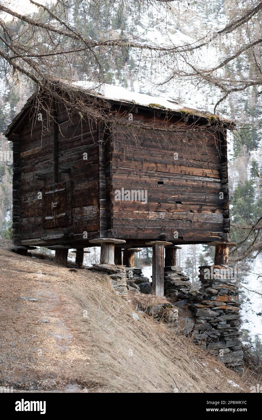 Mountain hut on the hiking trail to Sunnegga from Zermatt, Switzerland ...
