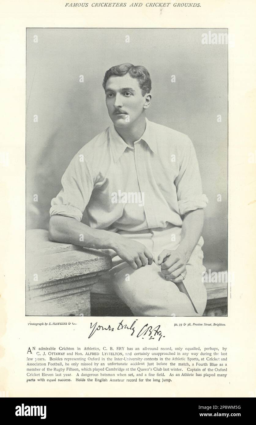 Charles Burgess (C. B.) Fry. Batsman. Oxford cricketer 1895 old antique ...