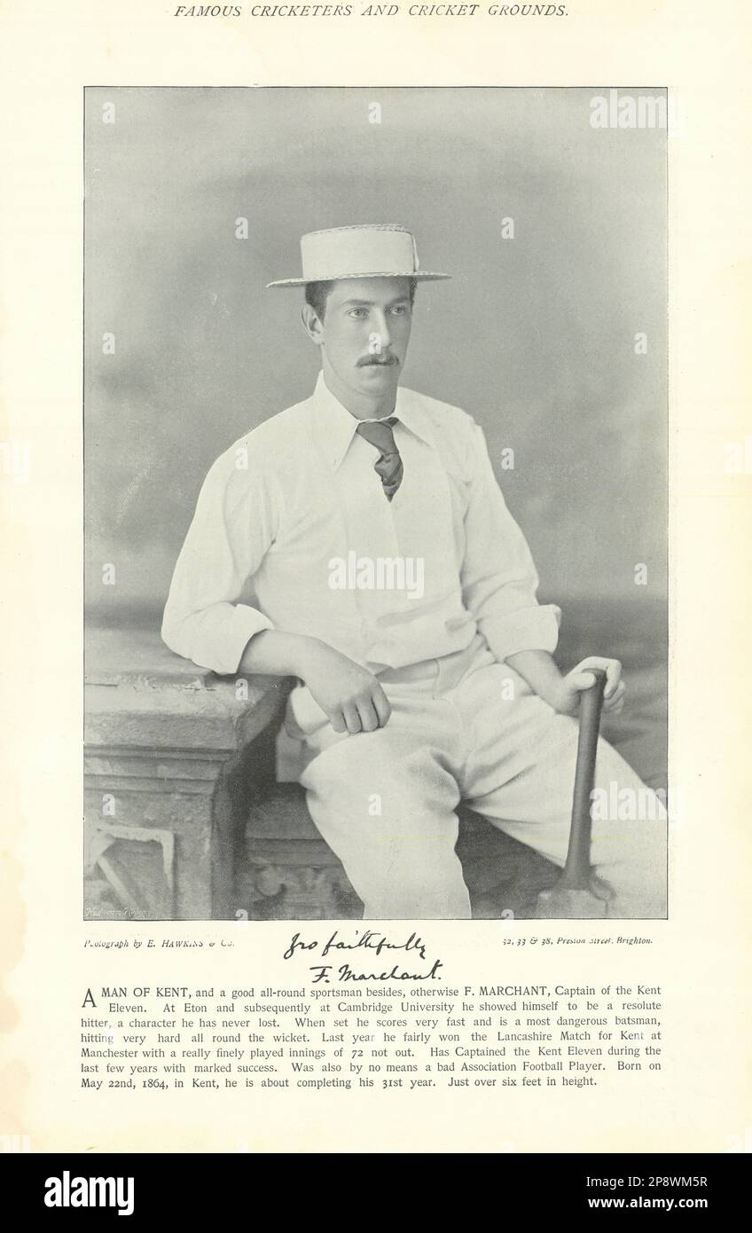 Frank Marchant. Batsman. Kent cricketer 1895 old antique vintage print ...