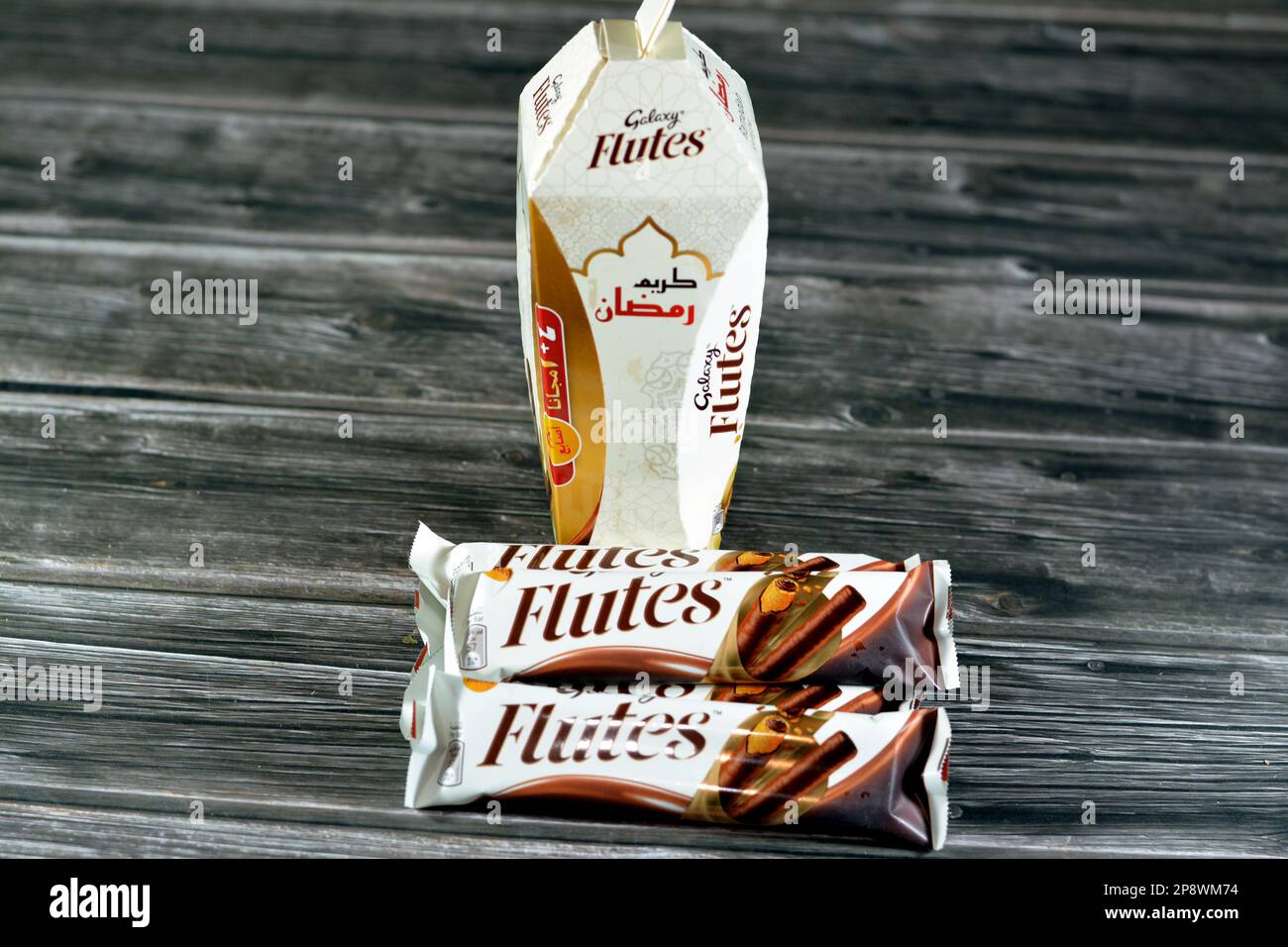 Cairo, Egypt, March 5 2023: Galaxy Flutes chocolate, a creamy chocolate ...