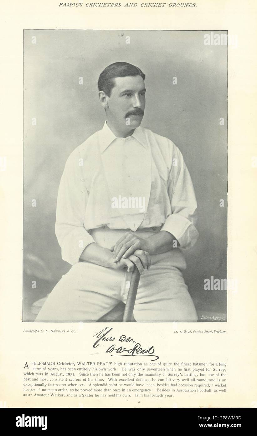 Walter William Read. Batsman. Surrey cricketer 1895 old antique print ...