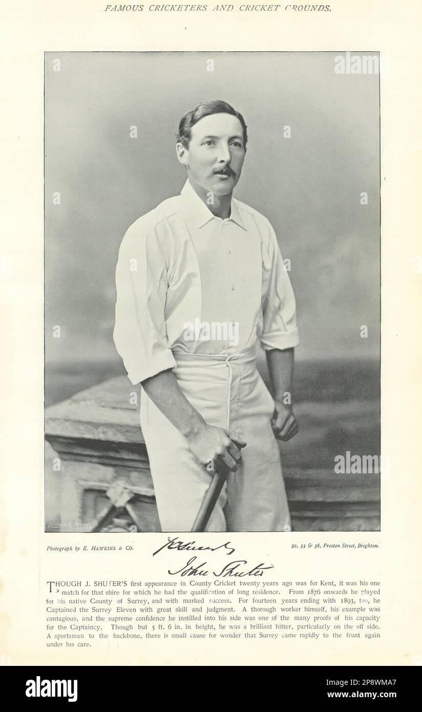 John Shuter. Batsman. Surrey cricketer 1895 old antique vintage print ...