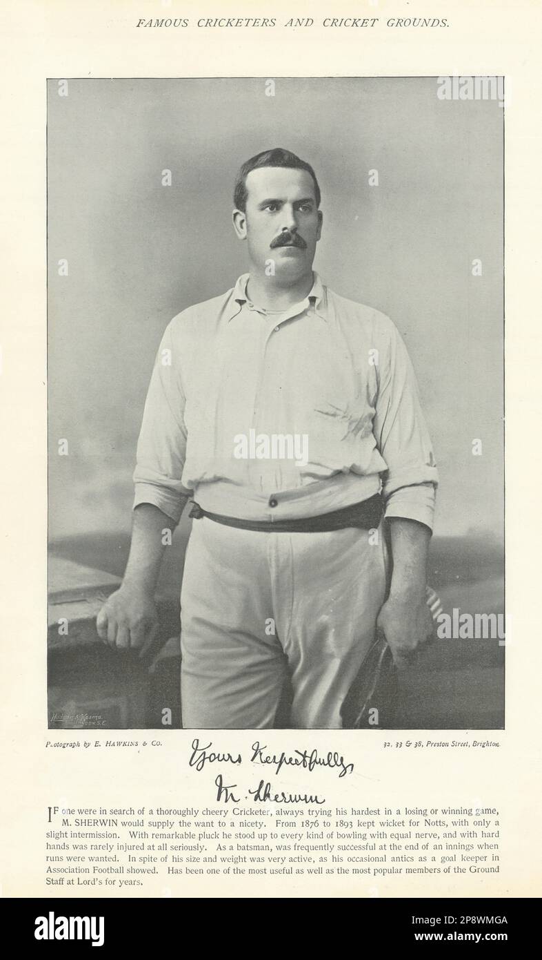 Mordecai Sherwin. Wicket-keeper. Nottinghamshire cricketer 1895 old ...