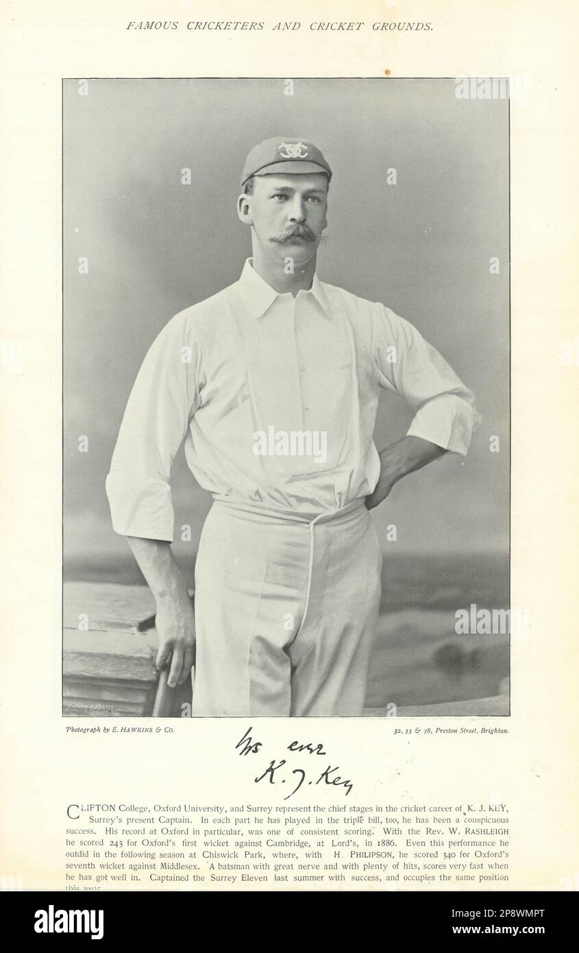 Kingsmill James Key. Batsman. Surrey cricketer 1895 old antique print ...