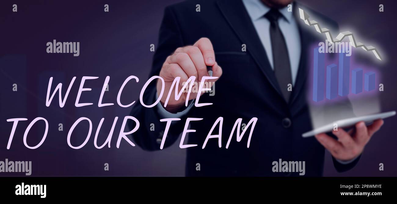 Hand writing sign Welcome To Our Team. Conceptual photo introducing ...