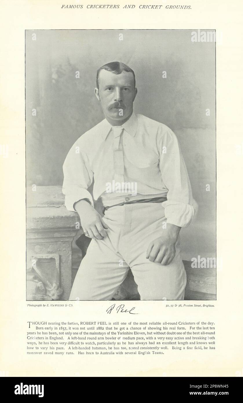 Robert "Bobby" Peel. Left-arm spin bowler. Yorkshire cricketer 1895 old ...
