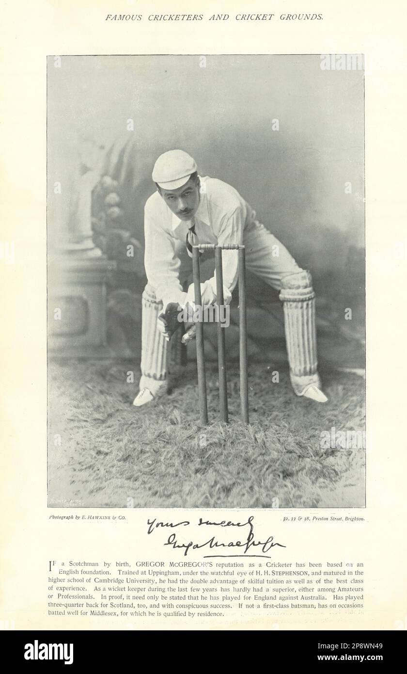 Gregor McGregor. Wicket-keeper. Middlesex cricketer 1895 old antique ...
