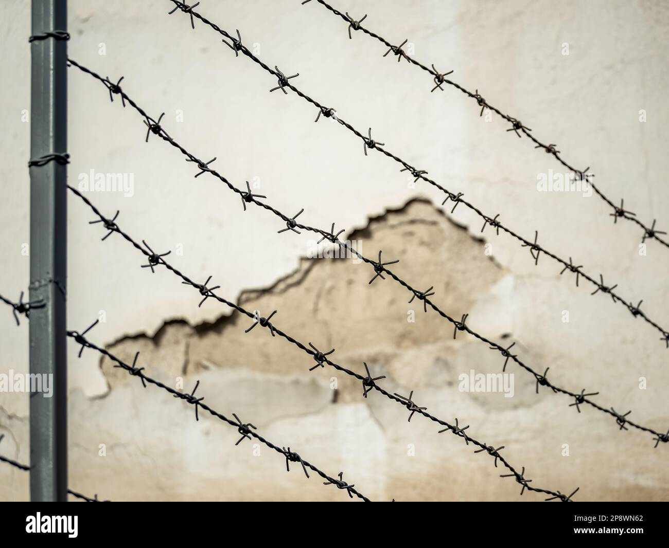 Abstract vintage picture with a barbed wire fence link Stock Photo - Alamy