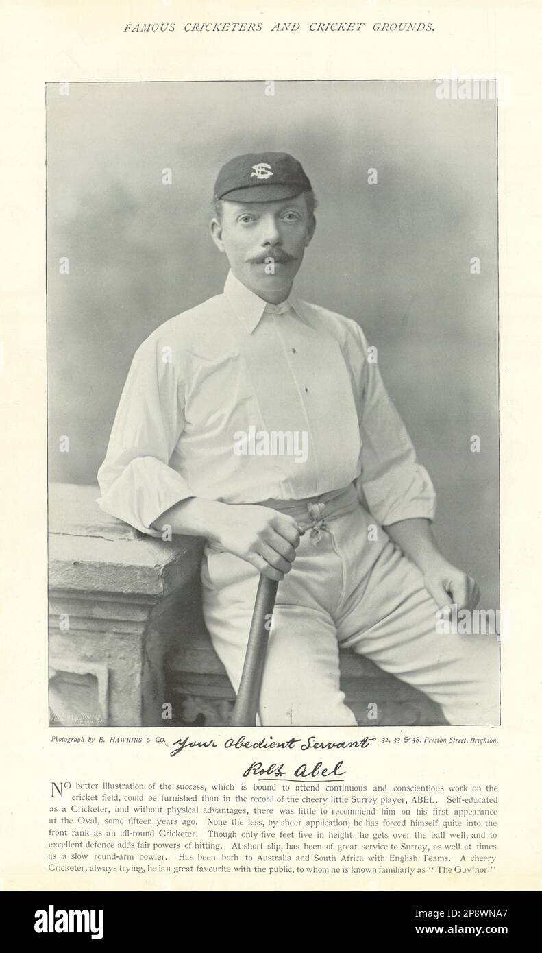 Robert Abel. The Guv'nor. Batsman. Surrey cricketer 1895 old antique ...