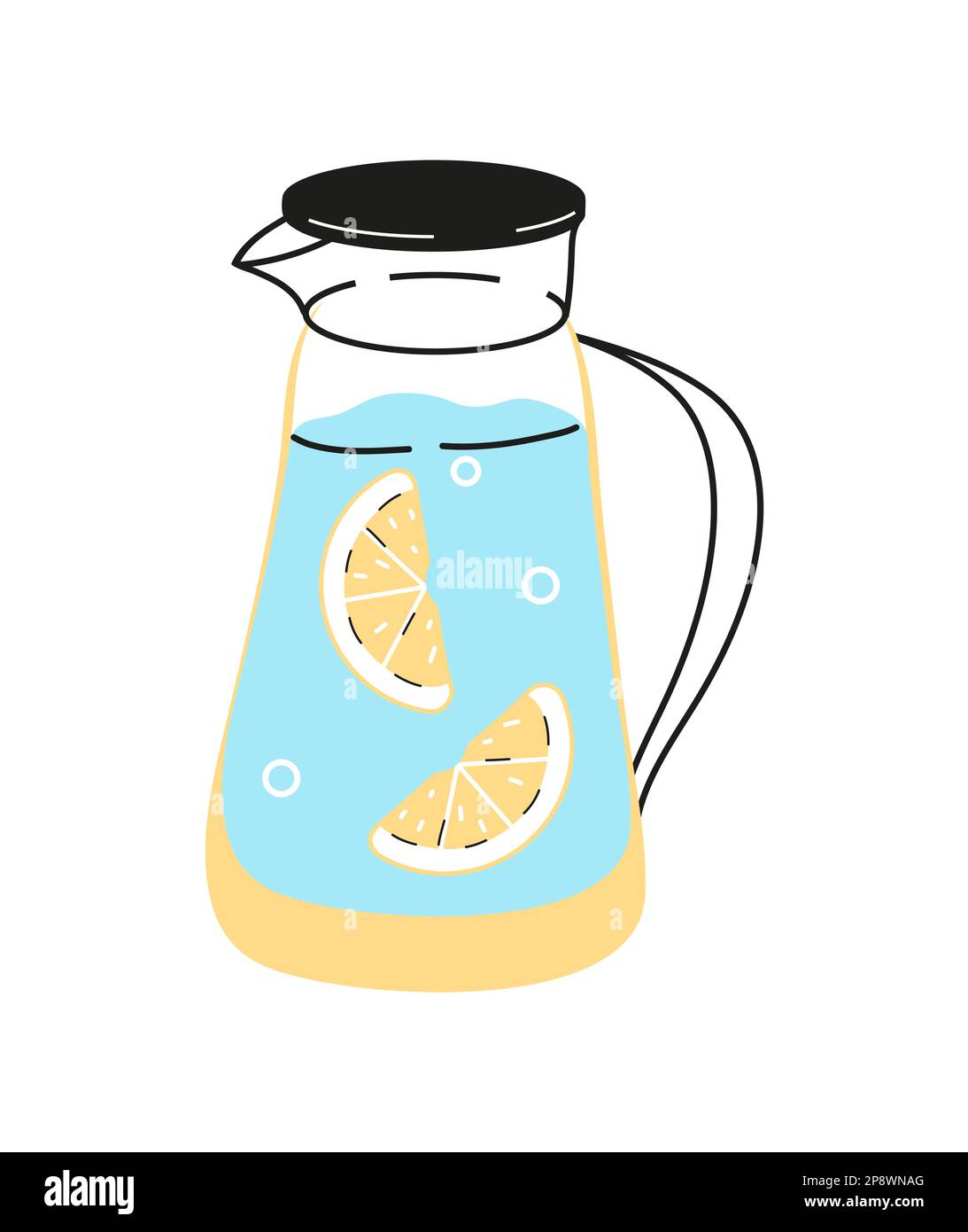 Lemon water vector illustrtion in doodle style. Jug with cold lemonade ...