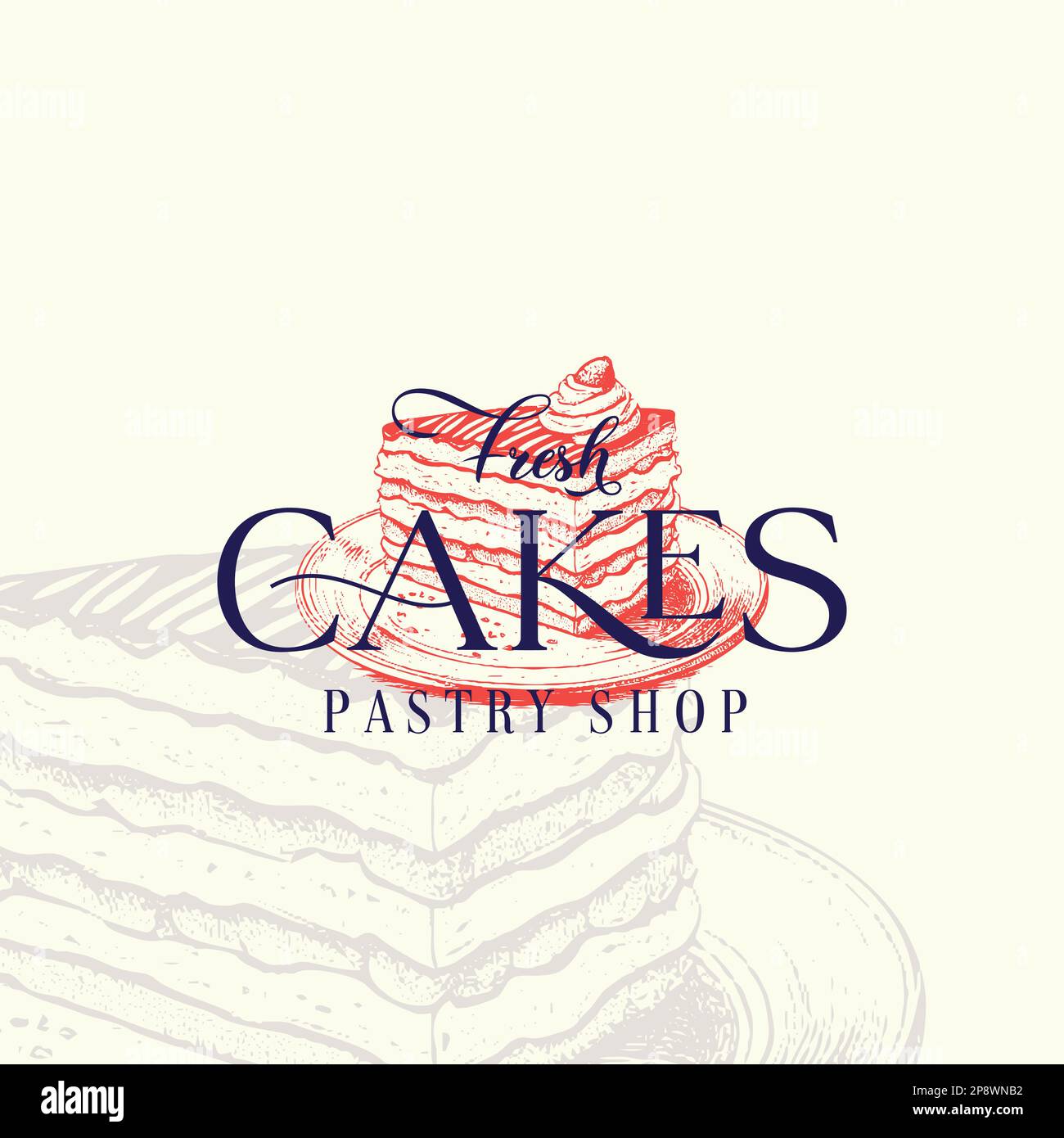 Pastry Shop Abstract Sign, Symbol or Logo Template. Hand Drawn Piece of ...