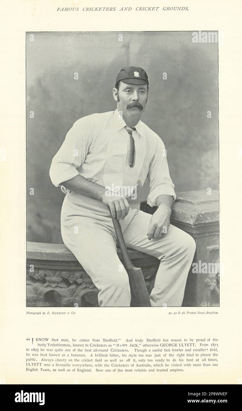George Ulyett. Batsman. Yorkshire cricketer 1895 old antique print ...