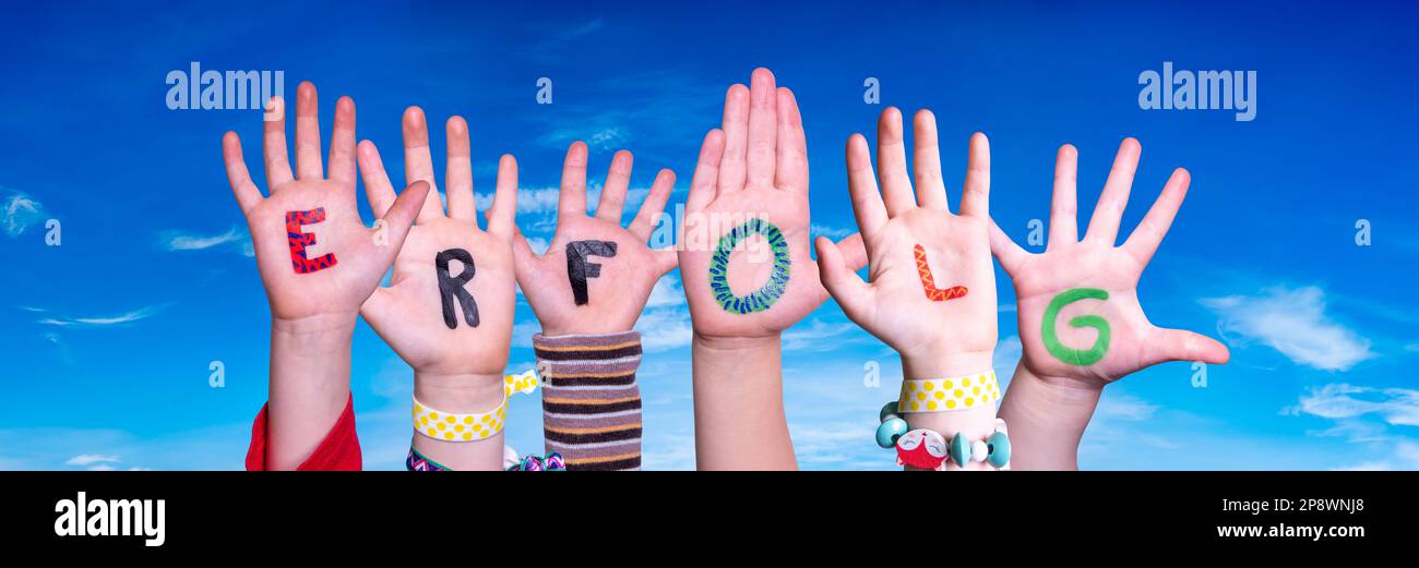 Children Hands Building Erflog Means Success, Blue Sky Stock Photo - Alamy