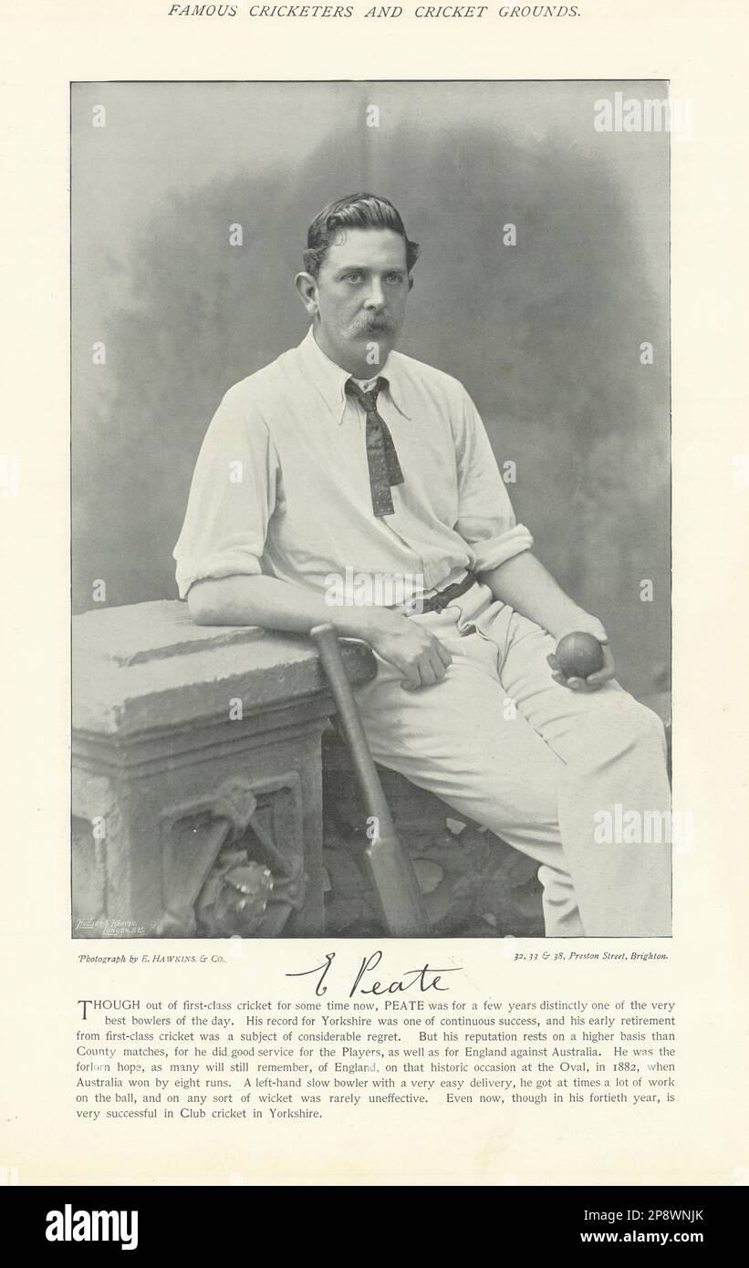 Edmund "Ted" Peate. Slow bowler. Yorkshire cricketer 1895 old antique ...