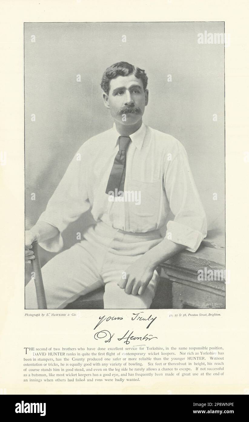 David Hunter. Wicket-keeper. Yorkshire cricketer 1895 old antique print ...
